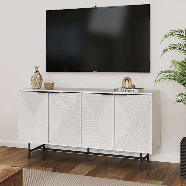 Ebern Designs 57" Carved Design 4-Door Sideboard Buffet With Storage, Modern Accent Kitchen ...